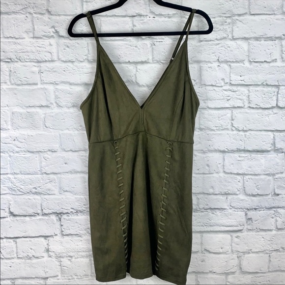 Solaris Style | Dresses | Solaris Style Olive Suede Lace Up Dress ...